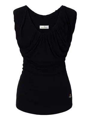 VIVIENNE WESTWOOD Ginnie Off-the-shoulder Gathered Ribbed Jersey Blouse - Black