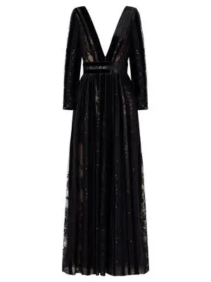 Costarellos Malena Sequin And Velvet-trimmed Lace Gown - Black
