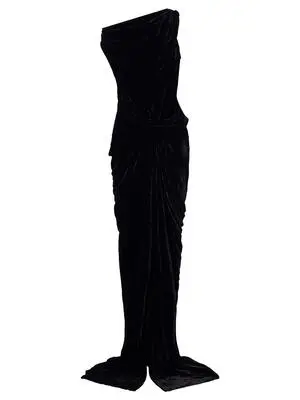 Rick Owens Strutter Gathered Velvet Maxi Dress - Black