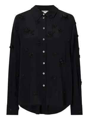 Bernadette Everett Floral-embellished Silk Shirt - Black