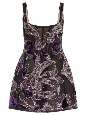 Costarellos Elitta Embellished Velvet-trimmed Tulle Mini Dress - Black