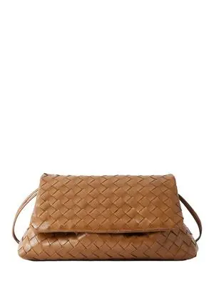 Bottega Veneta Giorno Intrecciato Leather Shoulder Bag - Camel