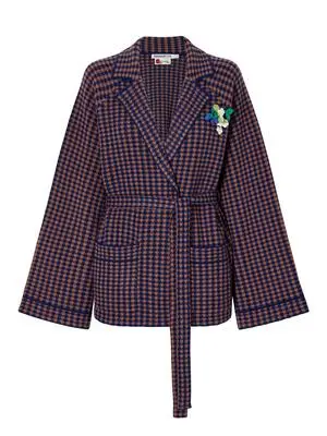 Bernadette Kallas Checked Belted Floral-appliquéd Cashmere Cardigan - Multi