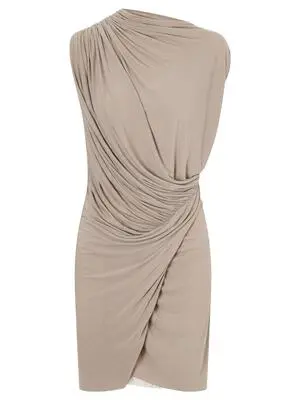 Rick Owens Ares Asymmetric Draped Gathered Stretch-jersey Mini Dress - Gray