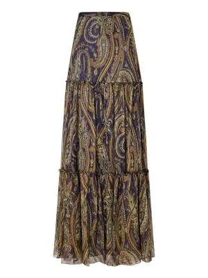 Etro Tiered Paisley-print Metallic Silk-blend Chiffon Maxi Skirt - Multi