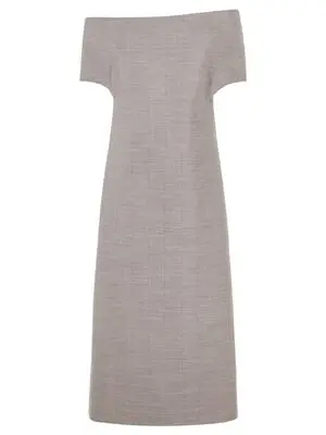 JIL SANDER Off-the-shoulder Bustier Wool Midi Dress - Gray