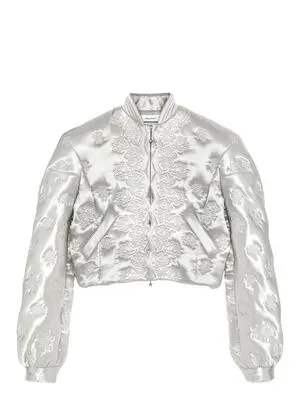 Alexander McQueen Satin Embroidered Bomber Jacket - Grey