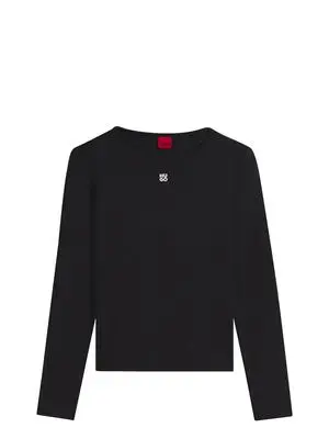 Hugo Stretch-jersey Top With Stacked-logo Print Black