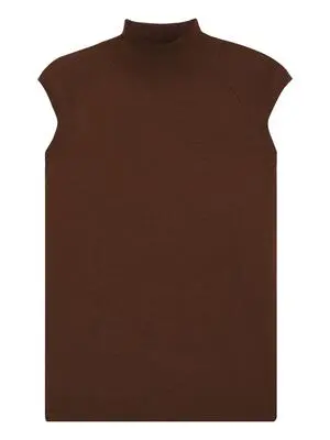 BOSS Sleeveless Mock-neck Sweater In Merino Wool - Brown