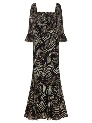 Saloni Willa Printed Silk-chiffon Gown - Black