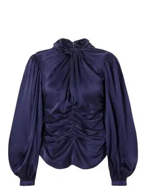 Isabel Marant Étoile Ruched Silk-satin Blouse Blue