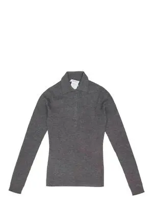 Max Mara Ribbed-knit V-neck Long-sleeve T-shirt Grey