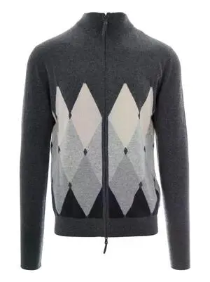 BALLANTYNE Argyle-intarsia Cashmere Cardigan - Grey