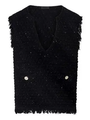Liu Jo Fringed Detail Waistcoat - Black