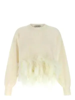 Alberta Ferretti Feather-embellished Cropped Sweater - Neutrals