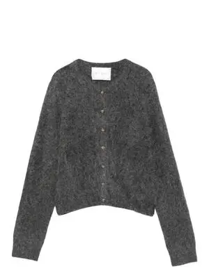 Soft Goat Brushed-finish Button-up Cardigan - Grey