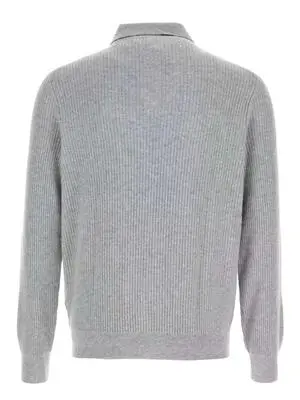 Fedeli Ribbed-knit Long-sleeve Polo Shirt - Grey