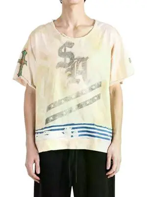 SAITOS Hybrid Cross Distressed T-shirt - Neutrals