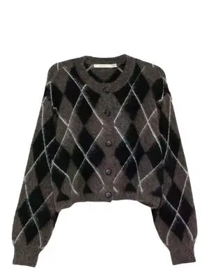GESTUZ Argyle-knit Alpaca Cardigan - Grey