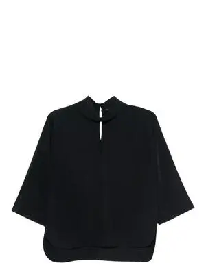 LUISA CERANO Keyhole-detail Curved-hem Blouse - Black