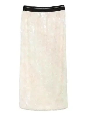 SEMICOUTURE Midi Sequin-embellished Fringed Skirt - Neutrals