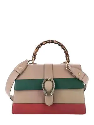 Gucci Dionysus Bamboo Top Handle Bag Colorblock Leather Large Satchel - Neutrals