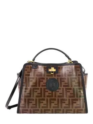 Fendi Peekaboo Defender Bag Zucca Coated Canvas And Patent Mini Satchel - Black