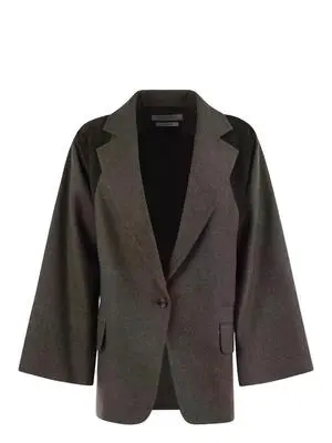MAX MARA Fenice Leather-panelled Virgin Wool Blazer