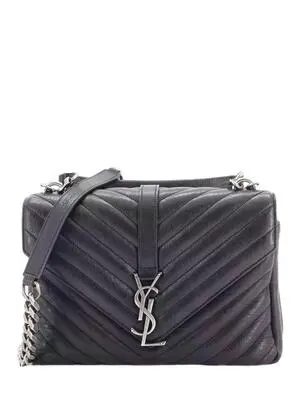 Saint Laurent Classic Monogram College Bag Matelasse Chevron Leather Medium Crossbody Bag - Black