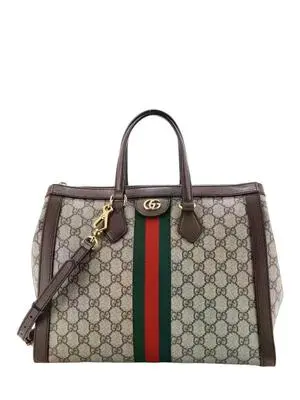 Gucci Ophidia Top Handle Gg Coated Canvas Medium Tote Bag Brown