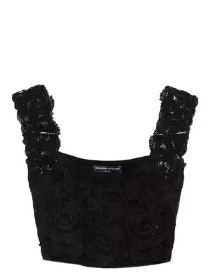 Ermanno Scervino Lace-overlay Scalloped-edge Top - Black