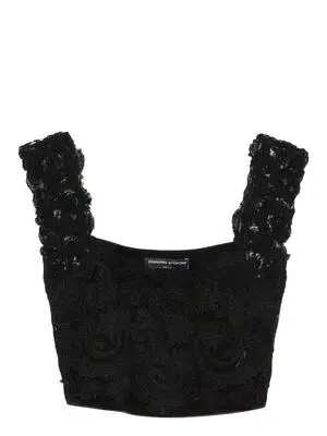 Ermanno Scervino Lace-overlay Scalloped-edge Top - Black