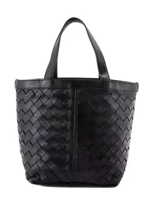 Bottega Veneta Flip Flap Intrecciato Leather Small Tote Bag - Black