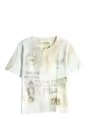 SAITOS Graphic-print Waffle-knit Henley T-shirt