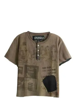 SAITOS Mesh-panel Henley T-shirt - Brown