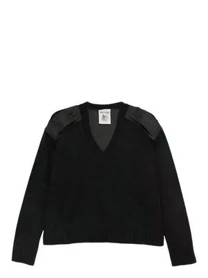 SEMICOUTURE Epaulette-detail V-neck Sweater - Black