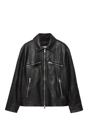 ALLSAINTS Vegason Oversized Leather Jacket - Black