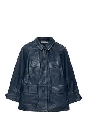 ALLSAINTS Roiya Leather Hunting Jacket - Blue