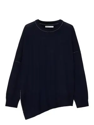ALLSAINTS Martel Asymmetric Merino Wool Sweater Blue