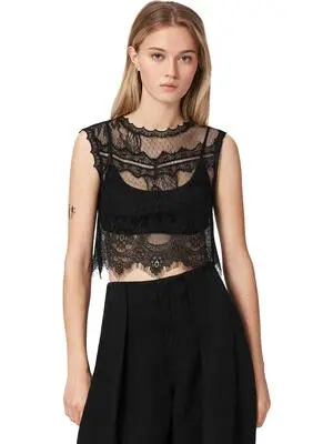 ALLSAINTS Eliza Sheer Lace Cropped Tank Top - Black