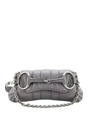 Gucci Horsebit Chain Vertical Quilted Leather Small Shoulder Bag - Grey