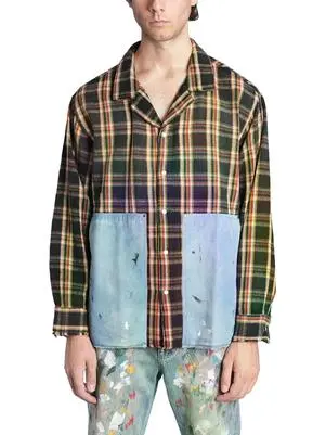 FOUND Check-pattern Panelled Shirt - Black