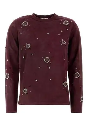 DES_PHEMMES Crystal-embellished Long-sleeve Top - Red