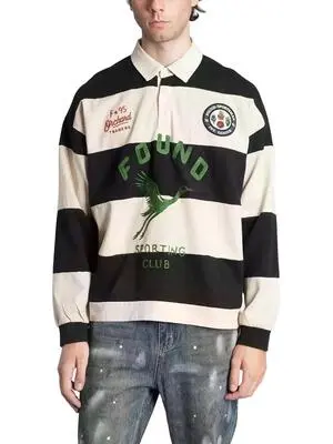 FOUND Striped Logo-embroidered Polo Shirt - Black