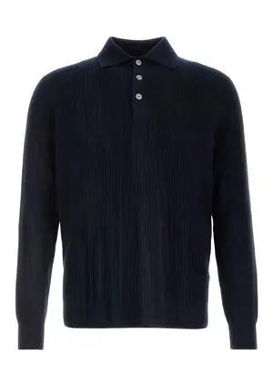 Fedeli Ribbed-knit Polo Shirt - Blue