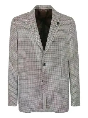 LARDINI Houndstooth-pattern Wool Blazer - Brown