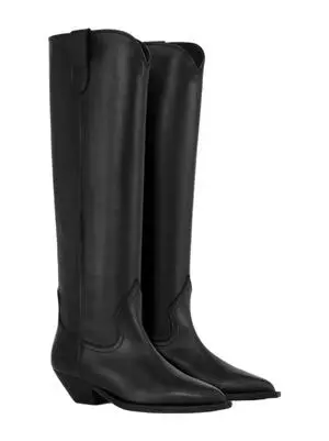 NOTABENE Antoinette Leather Knee-high Cowboy Boots - Black