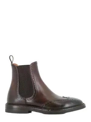 ALBERTO FASCIANI Brogue-detail Leather Chelsea Boots - Brown