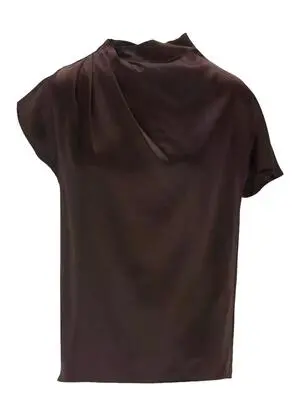 Staud Davina Draped Silk-blend Top Brown