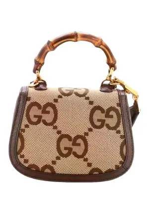 Gucci Bamboo 1947 Top Handle Bag Jumbo Gg Canvas Mini Crossbody Bag Brown